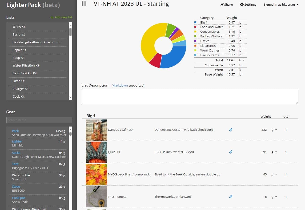 Lighterpack Repository